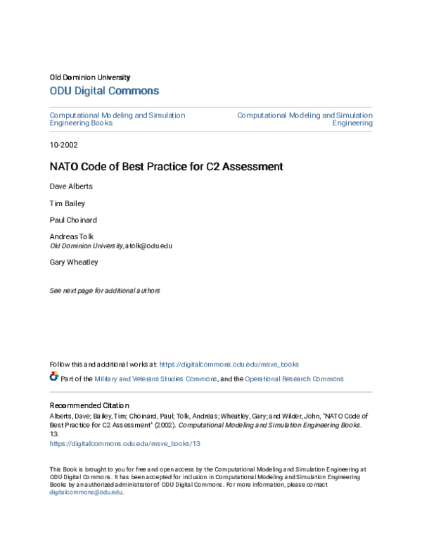 (PDF) NATO Code of Best Practice for C2 Assessment - Implications for ...