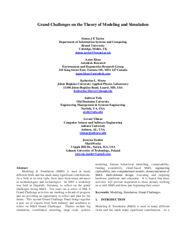 (PDF) Grand challenges on the theory of modeling and simulation