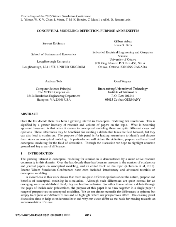 (PDF) Conceptual modeling: Definition, purpose and benefits