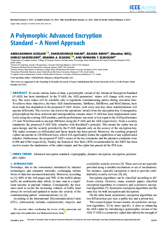 (PDF) A Polymorphic Advanced Encryption Standard – A Novel Approach