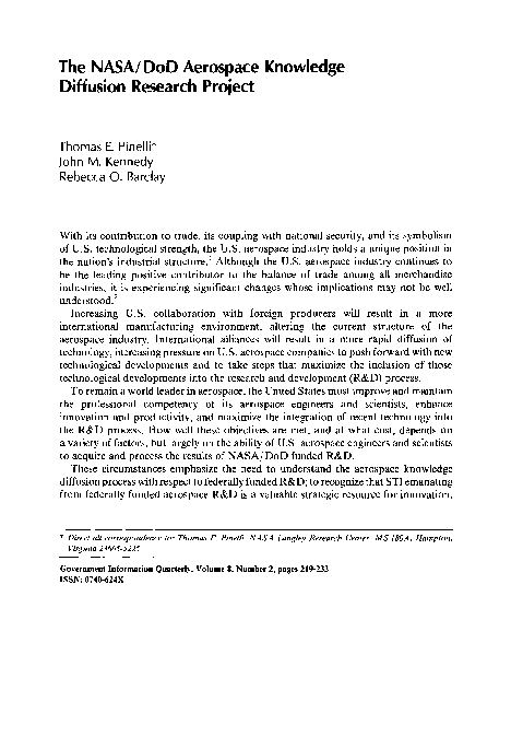 (PDF) The NASA/DoD aerospace knowledge diffusion research project