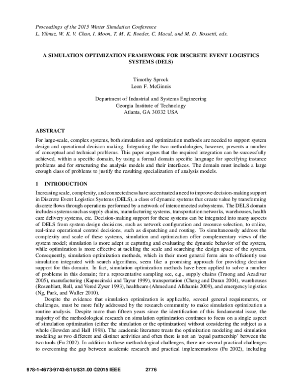 (PDF) A simulation optimization framework for discrete event logistics systems (DELS)