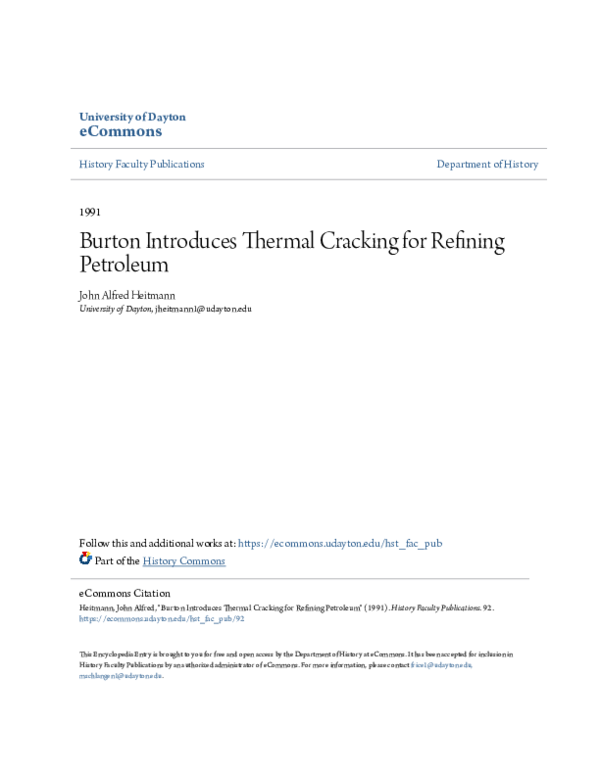 (PDF) Burton Introduces Thermal Cracking for Refining Petroleum