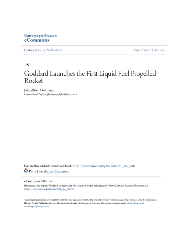 (PDF) Goddard Launches the First Liquid Fuel Propelled Rocket