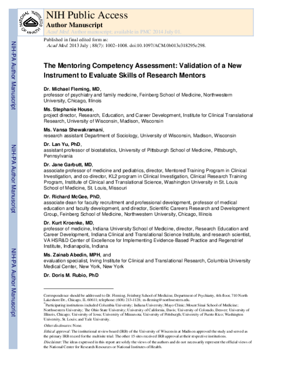 (PDF) The Mentoring Competency Assessment