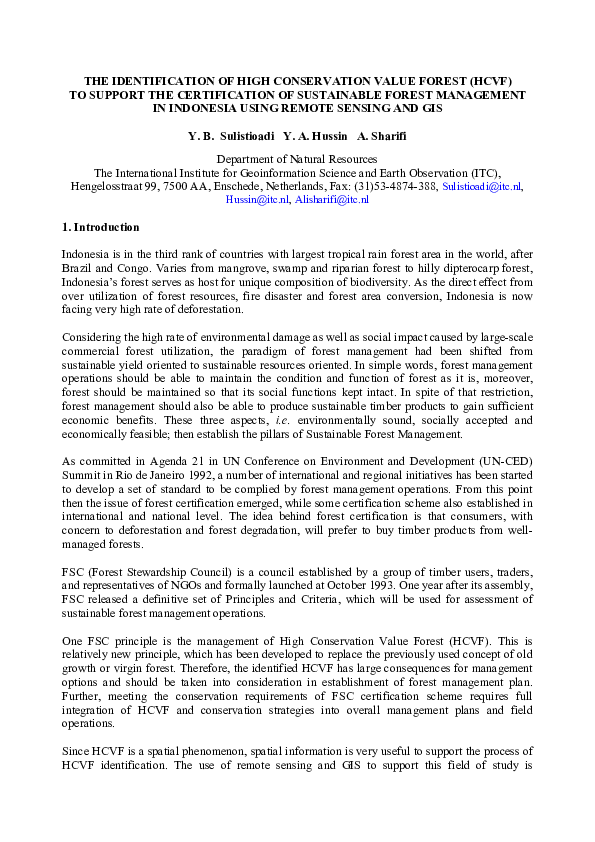 (PDF) The identification of high conservation value forest HCVF to ...