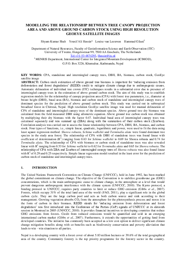 (PDF) Modelling the relationship between tree canopy projection area ...