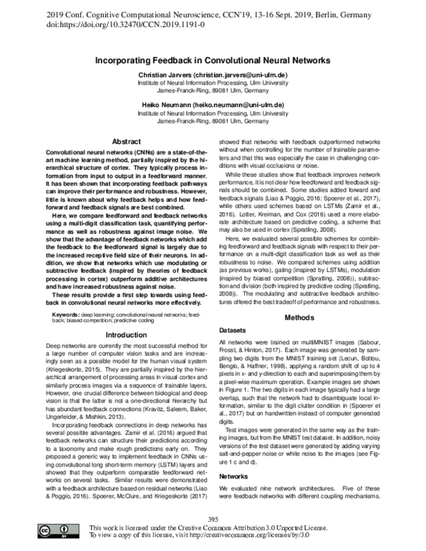 (PDF) Incorporating Feedback in Convolutional Neural Networks