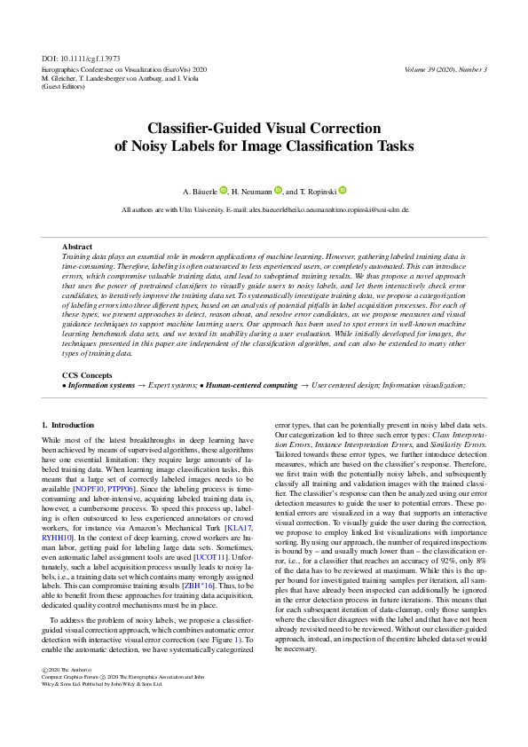 Pdf Classifier‐guided Visual Correction Of Noisy Labels For Image Classification Tasks