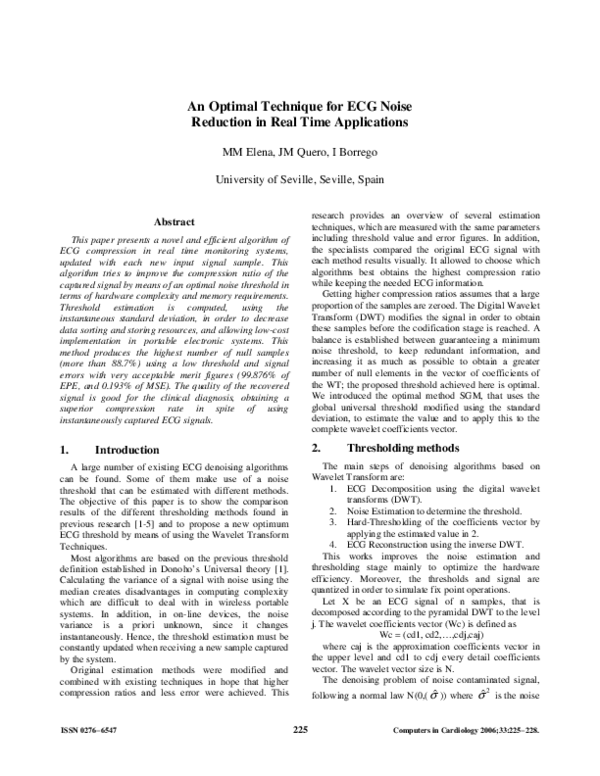 Pdf An Optimal Technique For Ecg Noise Reduction In Real Time