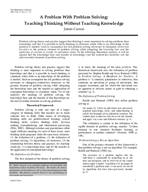 (PDF) A Problem with Problem Solving: Teaching Thinking without ...