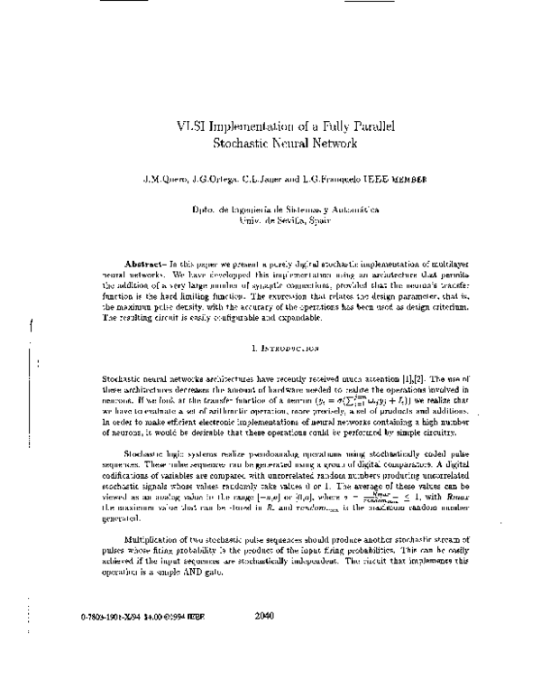 (PDF) VLSI implementation of a fully parallel stochastic neural network