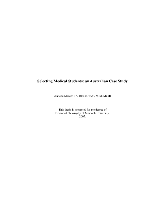(PDF) Selecting medical students: an Australian case study | Annette ...