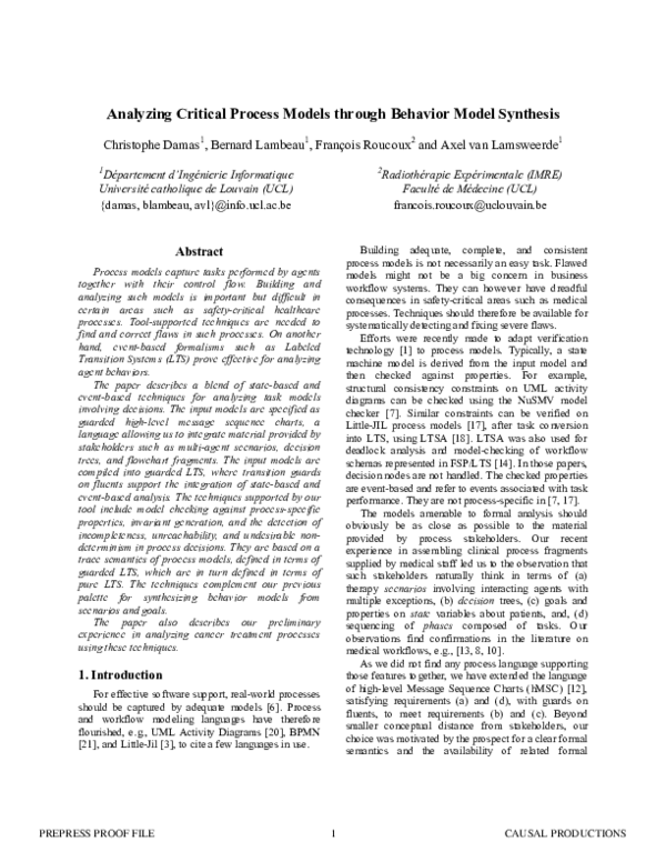 (PDF) Analyzing critical process models through behavior model synthesis
