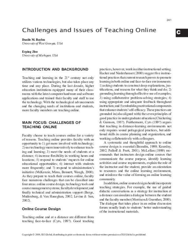 (PDF) Challenges and Issues of Teaching Online