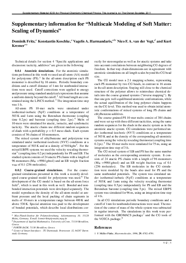 (PDF) Multiscale modeling of soft matter: scaling of dynamics