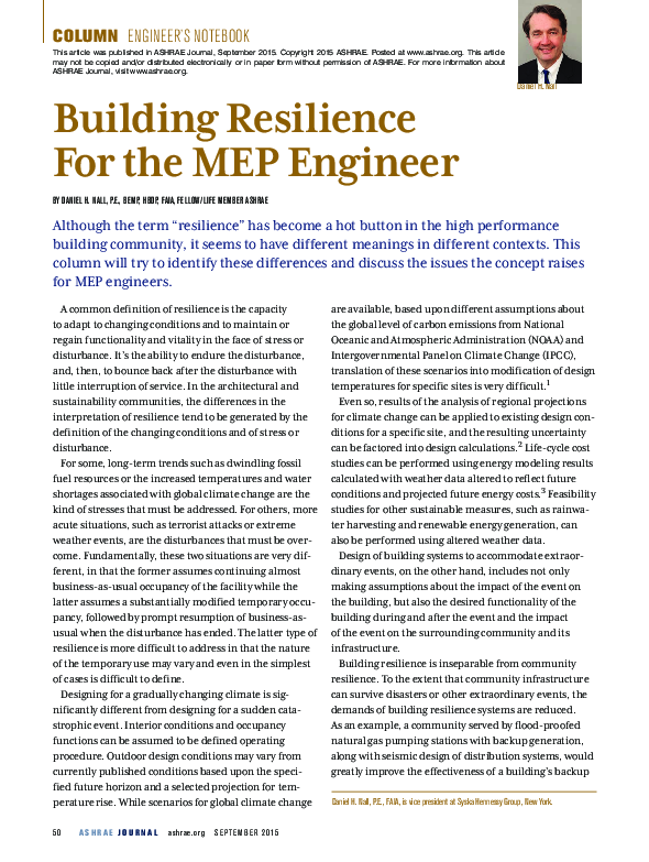 (PDF) Building Resilience For the MEP Engineer
