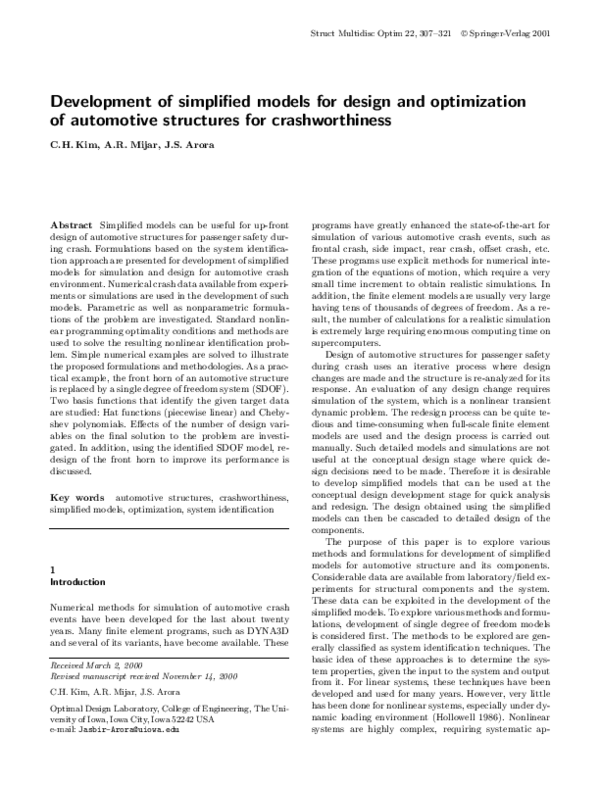 (PDF) Development of simplified models for design and optimization of automotive structures for ...