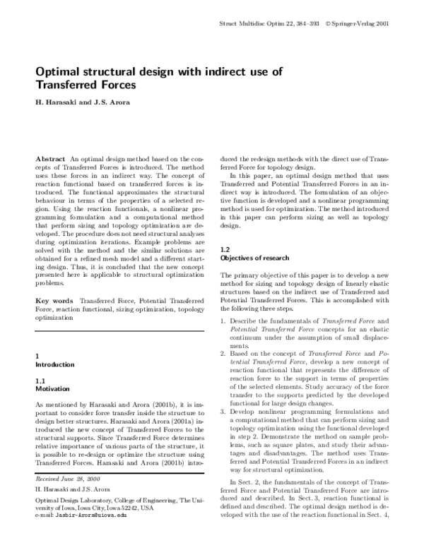 (PDF) Optimal structural design with indirect use of Transferred Forces