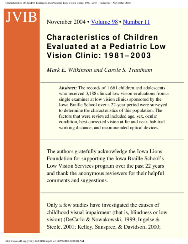 (PDF) Characteristics of Children Evaluated at a Pediatric Low Vision ...