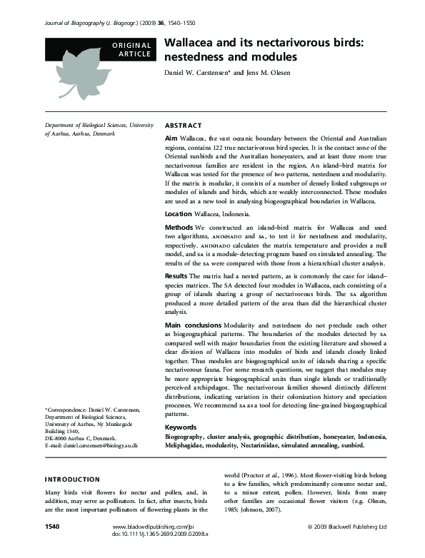 (PDF) Wallacea and its nectarivorous birds: nestedness and modules ...