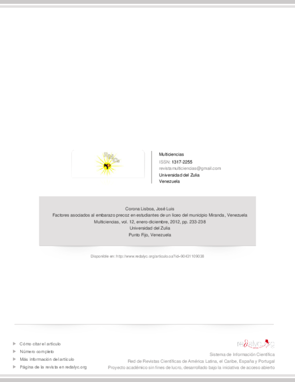 (PDF) Factores asociados al embarazo precoz en estudiantes de un liceo ...