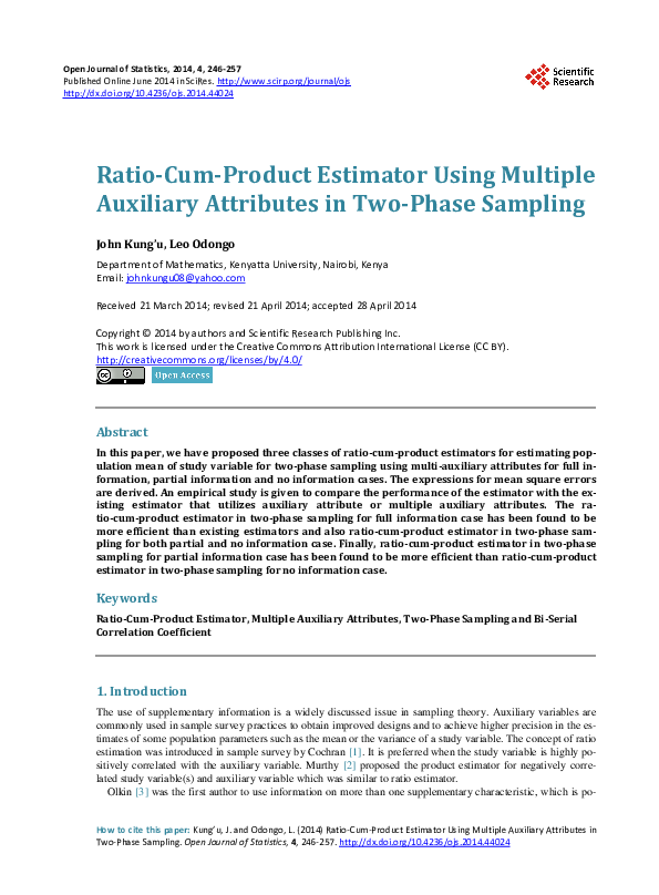 Pdf Ratio Cum Product Estimator Using Multiple Auxiliary Attributes