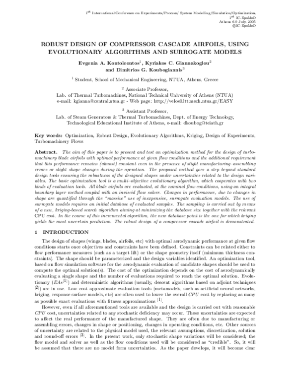 (PDF) Robust Design of Compressor Cascade Airfoils , Using Evolutionary Algorithms and Surrogate ...