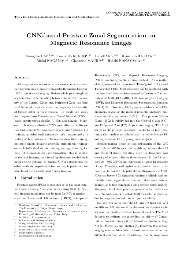 (PDF) CNN-based Prostate Zonal Segmentation on Magnetic Resonance Images