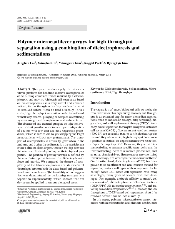 (PDF) Polymer microcantilever arrays for high-throughput separation ...