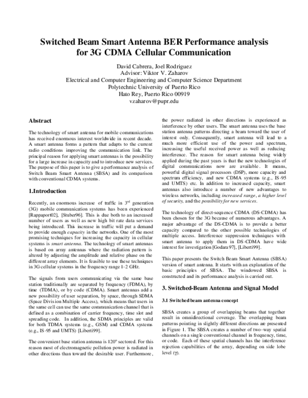 (PDF) Switched beam smart antenna BER performance analysis for 3G CDMA cellular communication