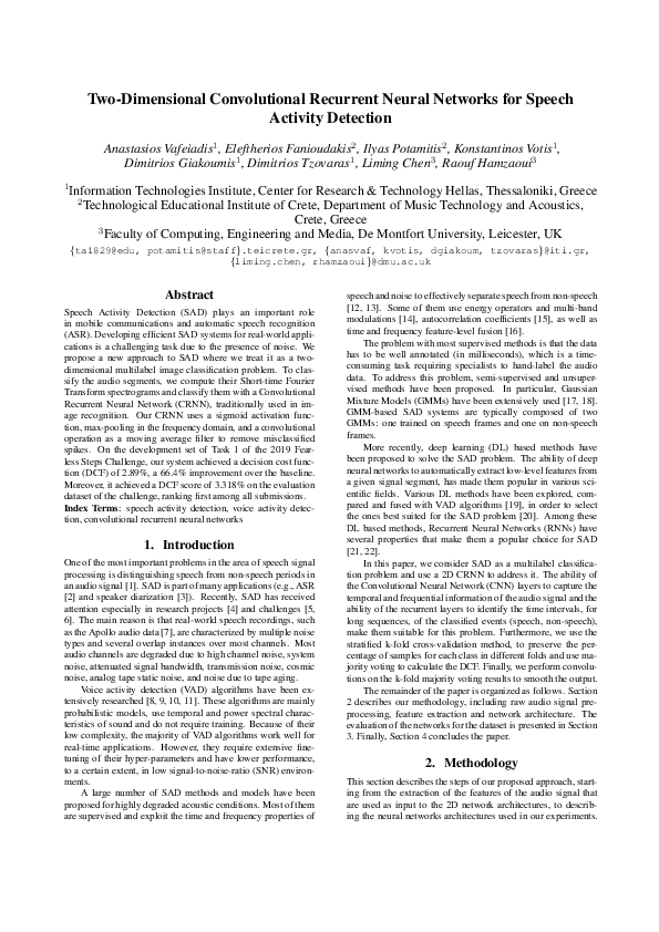 (PDF) Two-Dimensional Convolutional Recurrent Neural Networks for Speech Activity Detection