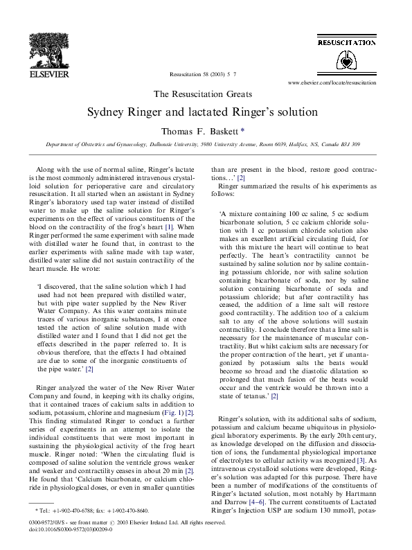 (PDF) Sydney Ringer and lactated Ringer's solution