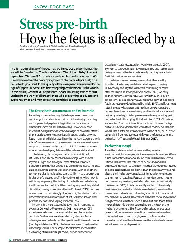 (PDF) Stress pre-birth: How the fetus is affected by a mother’s state ...