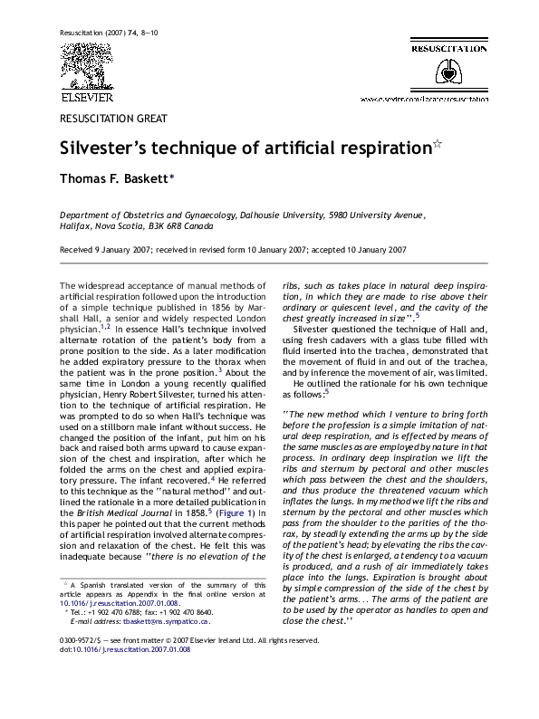 (PDF) Silvester's technique of artificial respiration