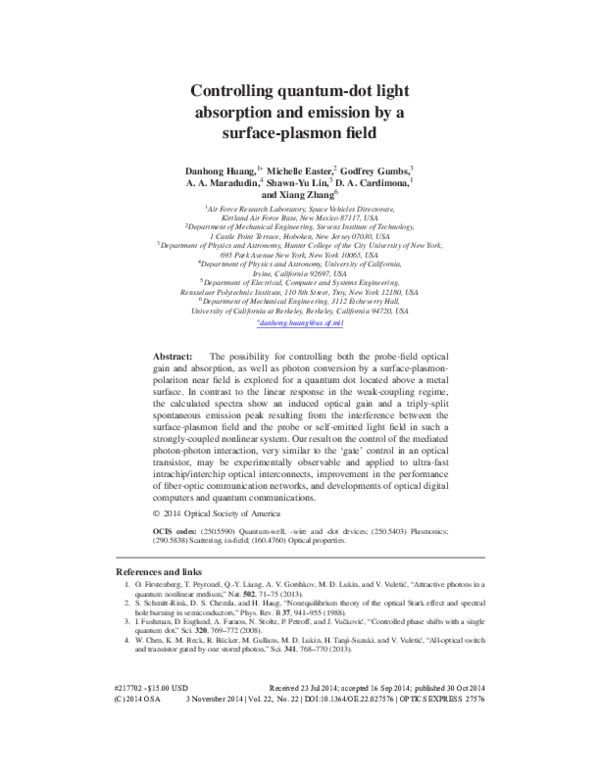 (PDF) Controlling quantum-dot light absorption and emission by a ...