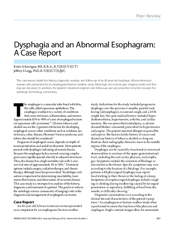 (PDF) Dysphagia and an abnormal esophagram: a case report
