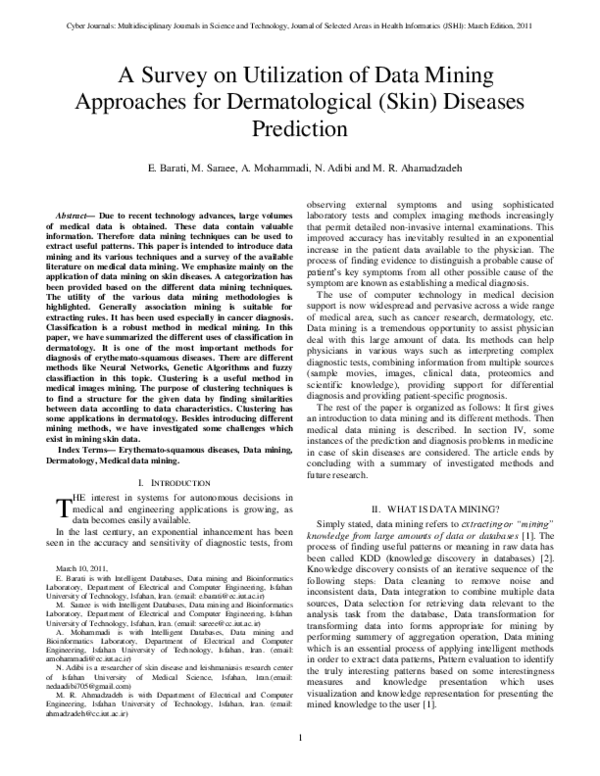 (PDF) A Survey on Utilization of Data Mining Approaches for Dermatological (Skin) Diseases ...