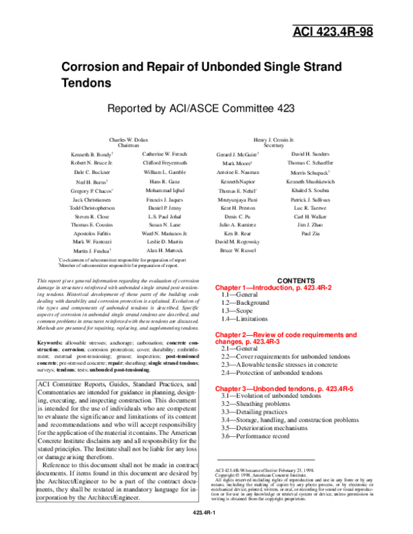 (PDF) Corrosion and Repair of Unbonded Single Strand Tendons ACI 423 ...