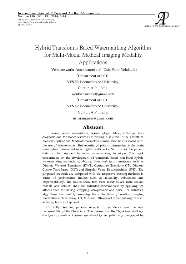 (PDF) Hybrid Transforms Based Watermarking Algorithm for Multi-Modal ...