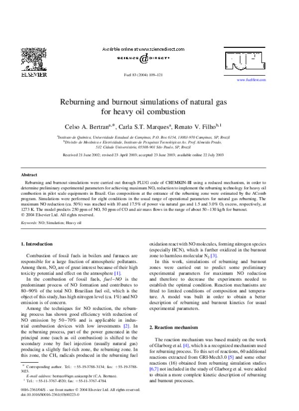 (PDF) Reburning and Burnout Simulations of Natural Gas for Heavy Oil ...