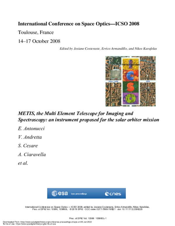 (PDF) METIS, the Multi Element Telescope for Imaging and Spectroscopy ...