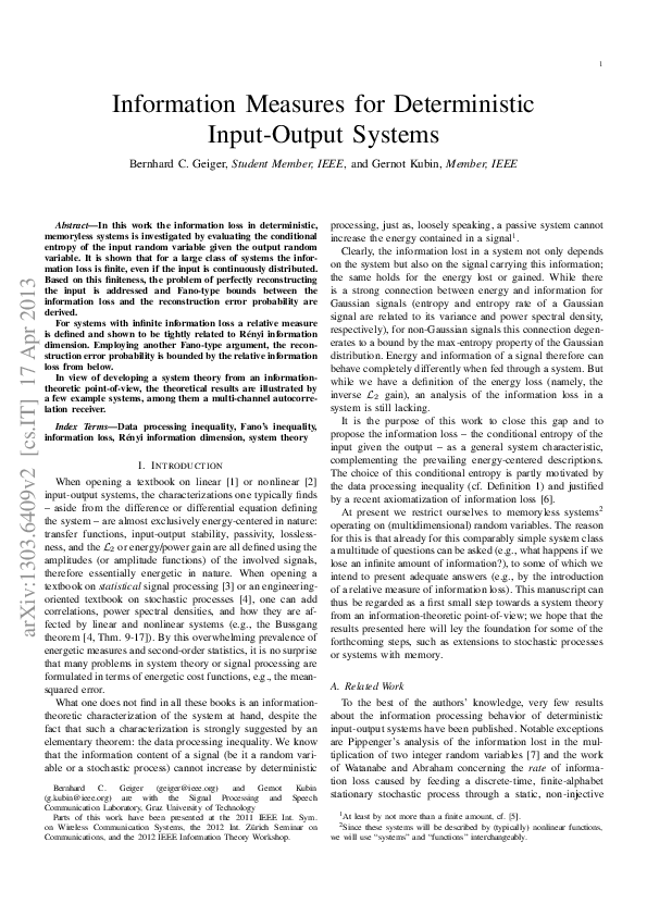 (PDF) Information Loss in Deterministic Memoryless Systems