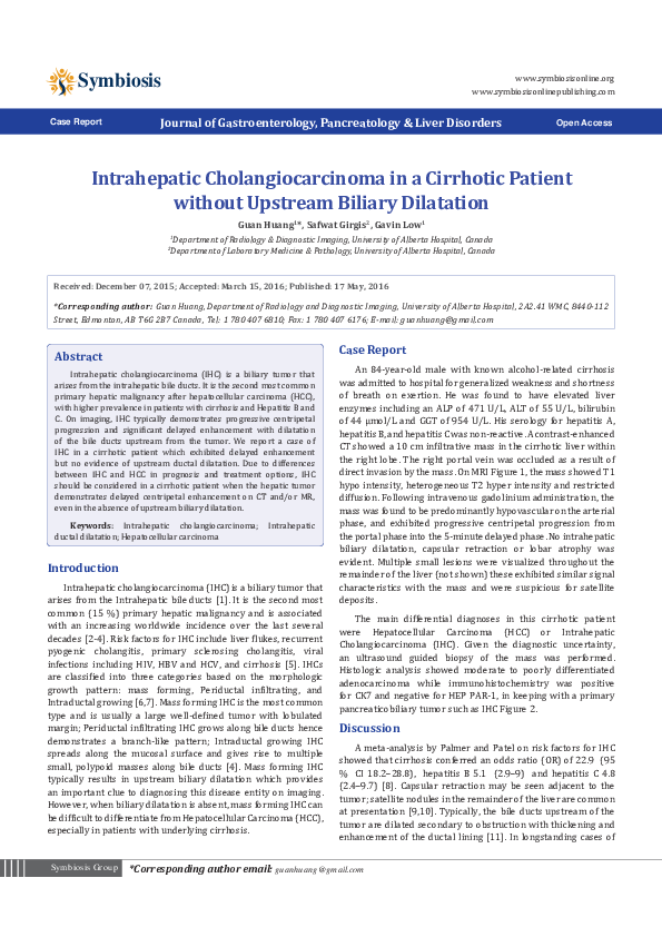 (PDF) Intrahepatic Cholangiocarcinoma in a Cirrhotic Patient without Upstream Biliary Dilatation