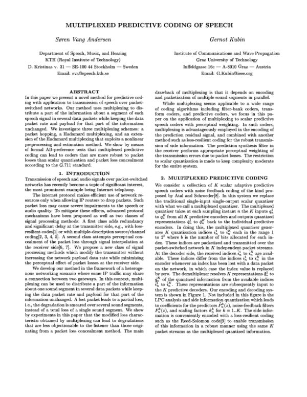 (PDF) Multiplexed predictive coding of speech