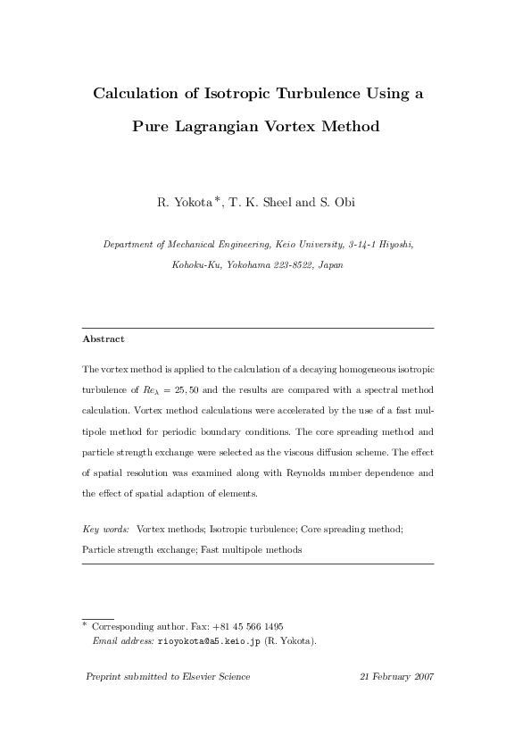 (PDF) Calculation of isotropic turbulence using a pure Lagrangian vortex method | Tarun Sheel ...