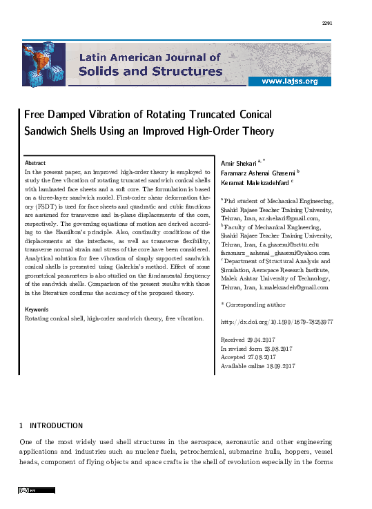 (PDF) Free Damped Vibration of Rotating Truncated Conical Sandwich Shells Using an Improved High ...