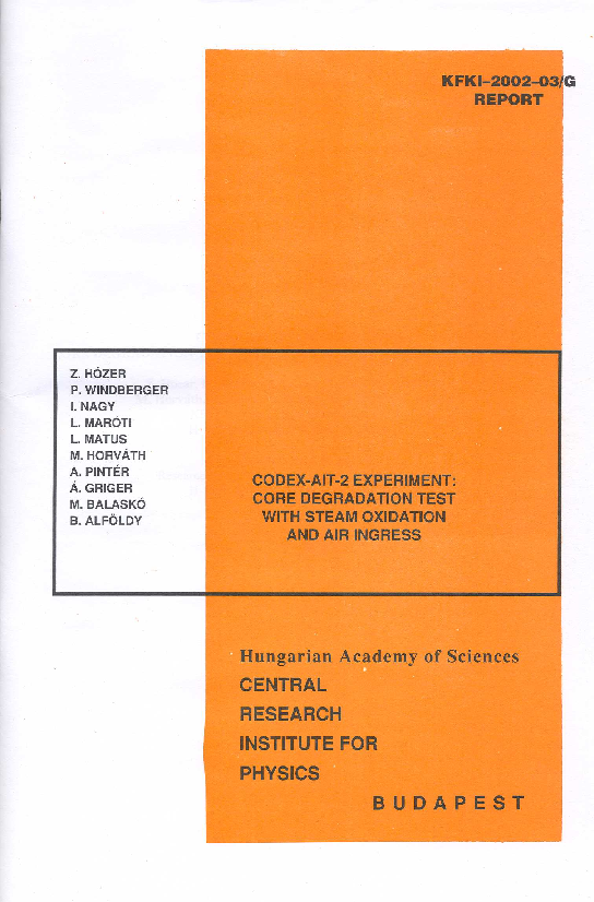 (PDF) CODEX-AIT-2 Experiment: Core Degradation Test with Steam ...