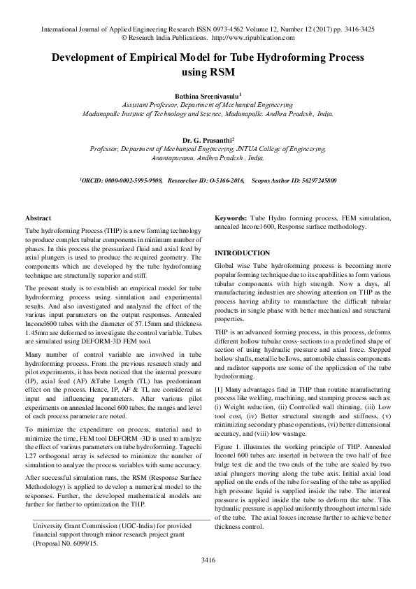 (PDF) Development of Empirical Model for Tube Hydroforming Process ...