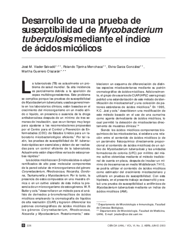 (PDF) Desarrollo de una prueba de susceptibilidad de Mycobacterium ...
